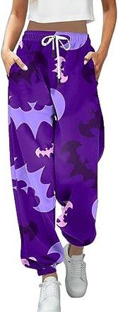 Generic Legging de sport ample pour femme, pantalon dHalloween &agrave; rayures imprim&eacute;es, grand pantalon de surv&ecirc;tement 2026, violet, XXL