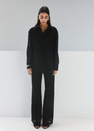 Mango Blouse broderies ajour&eacute;es noir - Femme - S - MANGO