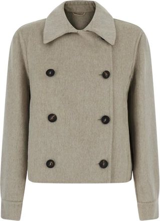Brunello Cucinelli Caban court en cachemire orn&eacute; de monili - Femme - Manteaux - Beige - Taille: 36 FR