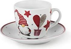 Excelsa 64132 Weihnachtswichtel Set aus 6 Kaffeetassen mit Untertassen, 90 ml, Porzellan, 6 x 5 x 10.5 cm