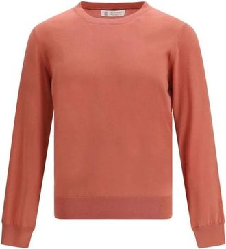 Brunello Cucinelli Homme, Pulls, Orange, Taille: 3XL Cotton Crewneck SweaT-shirt