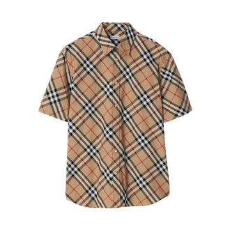 Burberry Homme, Chemises, Beige, Taille: XL T-shirt &agrave; manches courtes &agrave; ourlet arrondi