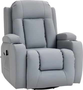 HOMCOM Relaxsessel mit Massagefunktion Elektrisch Fernsehsessel mit Liegefunktion, W&auml;rmfunktion, Drehbar Massagesessel mit Wippfunktion, Fernbedienung, Kunst