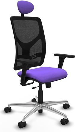 Piqueras y Crespo B&uuml;rostuhl mit 3D-Armen, h&ouml;henverstellbarer Lendenwirbelst&uuml;tze und festem Kopfteil, ausgestattet mit Syncro/Traslack und Schneideschaum. Schwarz/Lila