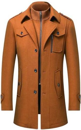 Generic Manteau thermique en laine m&eacute;lang&eacute;e pour homme - M-5XL - Grande taille - Trench &agrave; simple boutonnage - Blazer &agrave; col crant&eacute;, jaune, XXL