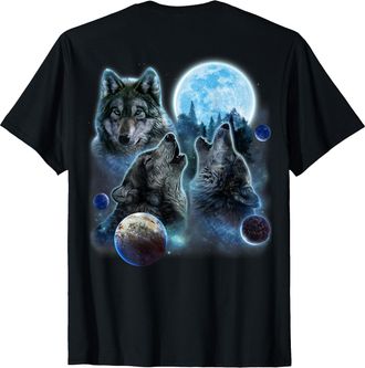 Fox Republic Design Drei Wölfe heulen und Mond T-Shirt