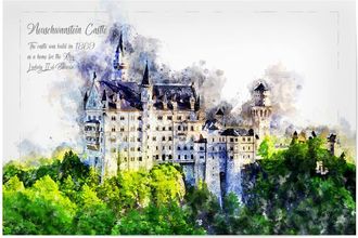 artboxONE Poster 45x30 cm Städte Schloss Neuschwanstein Aquarell - Bild Architektur Architecture Architektur