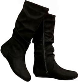 Generic Bottes plates pour femme - Bottes souples - Bottes larges au genou - En daim - Fermeture &eacute;clair - Fond plat - Bottes moyennes - Bottes longues et larg