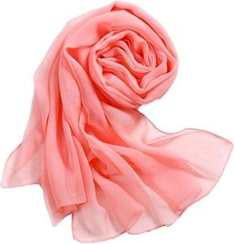 Generic Foulard long et fin en mousseline de soie pour femme Bleu sarcelle, rouge pastèque, taille unique