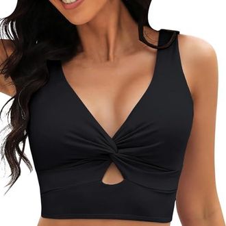 Generic Haut De Maillot De Bain Femme Sexy Push Up Hauts De Bikini avec Rembourrage Chic El&eacute;gant Col en V Hauts De Maillots R&eacute;glables Soutien Gorge Swimwear T