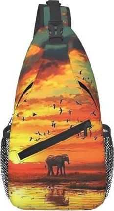 Generic Sac &agrave; dos &agrave; bandouli&egrave;re pour homme - Savane africaine - Coucher de soleil - &Eacute;l&eacute;phant et girafe