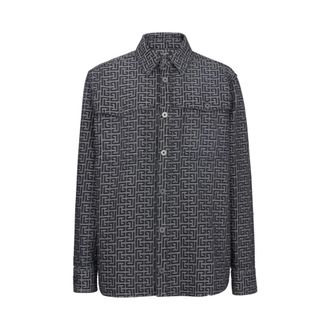 Balmain Jacquard Monogram Denimhemd - - Shirts - Herren - Schwarzk - 2XL