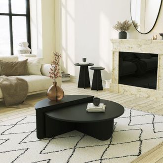 Hanah Home Hanah Home - Table Basse Gigogne Ronde Bois en Anthracite, Deux Pi&egrave;ces, 90x30x60 cm et 85x35x30 cm, Design Polyvalent, Pour Salon ou Bureau