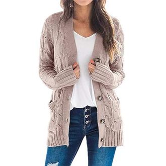 Generic Cardigan dautomne d&eacute;contract&eacute; &agrave; manches longues boutonn&eacute; sur le devant pour femme, cardigan ouvert sur le devant pour femme, rose, 3XL