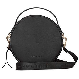 Expatrié Sac Rond Noir et Petit pour Femmes Sacs à Bandoulière à Partir de Cuir Végétalien - Petit Sac dépaule de Cuir PU - Sac à Main Chic avec Bandoulière Dé