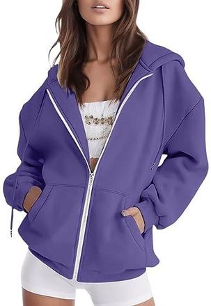 Generic HUIFUAO Sweat &agrave; capuche surdimensionn&eacute; pour femme avec poche zipp&eacute;e et manches longues, Z02 Violet, XL