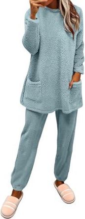 Generic Pyjama en flanelle de coton pour femme, ensemble de pyjama en polaire pour femme, ensemble de pyjama d&eacute;contract&eacute; &agrave; manches longues, v&ecirc;tement de d&eacute;tent