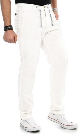 Indicode Herren Stoffhosen (S-5XL) Regular Fit Leinenhosen - 55% Leinen, 45% Baumwolle, Leichte, Atmungsaktive Hosen Männer - B798 Weiß XXXXX-Large