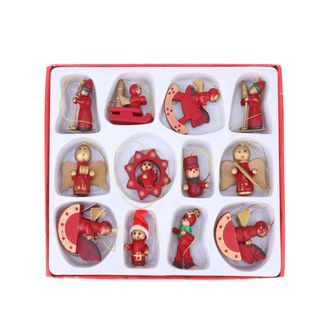 Happyyami 12 stücke Weihnachten holzfiguren Mini Santa schneemann Ornamente hängen weihnachtsbaumschmuck Weihnachtsfeier gefälligkeiten Geschenke (rot)