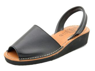 Avarcashop Keilsandalen Damen Echtleder Sandalen mit Keilabsatz Leder Keilsandaletten Abarca Menorquina schwarz 40