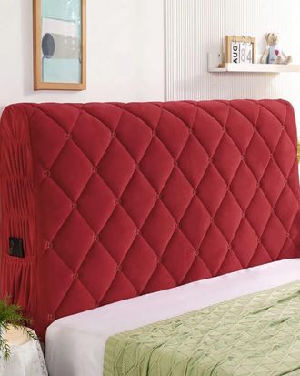 Generic Samtiger Dicker Bettkopfteil Bezug &Uuml;berzug f&uuml;r Doppelbetten, Queensize Betten und Kingsize Betten Kopfteil Bezug die Schlafzimmerdekoration Rot Gesamt