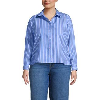 Lands End Kurze, b&uuml;gelfreie Hemdbluse, Damen, Gr&ouml;&szlig;e:48-50 plus, Blau, Baumwolle, by Lands End
