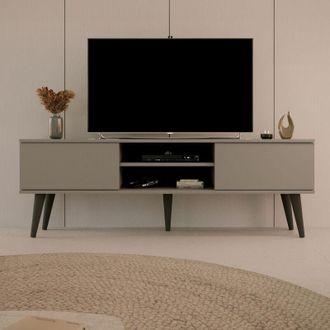 Les Tendances Les Tendances - Meuble tv 2 portes 160x35x55,2 cm gris et noir - cisko