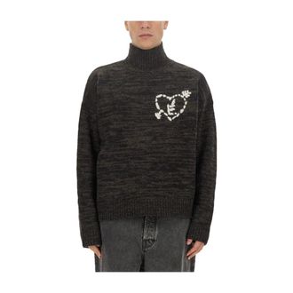 &Eacute;tudes Studio Homme, Pulls, Brun, Taille: L Pull &agrave; Col Roul&eacute; avec Logo en Laine M&eacute;rinos