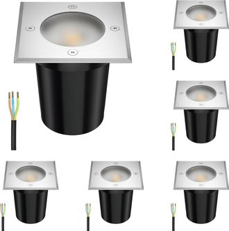 LEDs Com 6 Stück Bodeneinbauleuchte RELI für außen, IP67, edelstahl, gefrostet, eckig, 11 x 11cm inkl. LED Lampe 468lm warmweiß