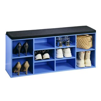 KESPER | Schuhschrank mit Sitzkissen, Material: Spanplatte, funiert, Ma&szlig;e: B 103,5 x H 48 x T 29,5 cm, Farbe: Blau, Schwarz | 15980 13