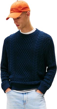Tommy Jeans Herren Pullover Cable Knit Sweater mit Zopfmuster, Blau (Dark Night Navy Tonal), XXL