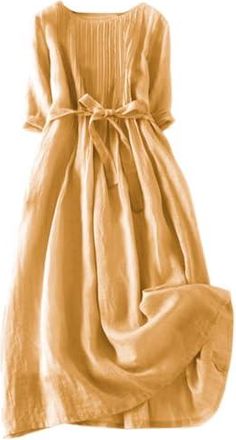 Generic Robe Femme Lin &Eacute;t&eacute; Casual Comfy Robes Plage Au Genou Vintage Respirant L&eacute;ger Manche Courte Tunique Dress Lin Coton Chic Et Elegant Fluide Couleur Unie