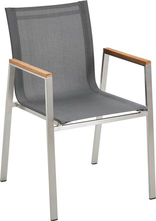 ambia GARDEN Stapelsessel, Grau, Edelstahl, Holz, Metall, Textil, Teakholz, massiv, eckig, 54x86x58 cm, Gartenmöbel, Gartenstühle, Gartenstühle stapelbar