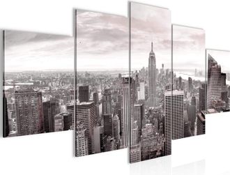 Runa Art Bilder New York Skyline 200 x 100 cm 5 Teilig XXL Wanddekoration Design Grau Rosa 010251b