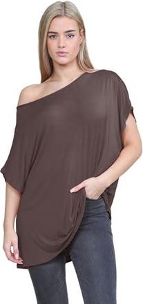 Janisramone Femmes Dames Nouveau Plaine De Le Épaule Batwing Manche Bardot Baggy Surdimensionné T-Shirt Tee Top