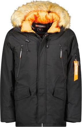 Geographical Norway Arnold Men Parka Longue Chaude Homme Automne Hiver - Manteau Impermeable Deperlant - Veste Capuche Fourrure Outdoor - Blouson Coupe Vent - Hommes (Noi