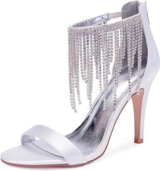 Generic Femme Talon Aiguille Chaussure Escarpin Sandale Ouvert Chic Mari&eacute;e Et&eacute; Talon Mariage Soir&eacute;e Chaussures 10.5Cm,Blanc,42 EU