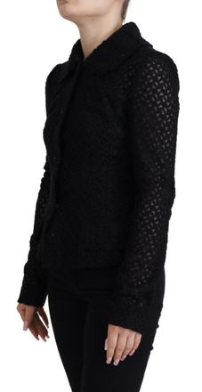 Dolce & Gabbana Womens Black Wool Knitted Button Down Collar Jacket Virgin Clothing