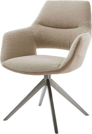 DELIFE Esszimmerstuhl Yago-Flex mit Armlehnen Kreuzgestell breit Graphit Materialmix Schlamm 360° drehbar Wippfunktion Taschenfederkern