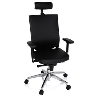 hjh OFFICE 657270 Chaise de Bureau Professionnelle Porto Max High Cuir Noir Fauteuil de Bureau Ergonomique, accoudoir & Appui-t&ecirc;te r&eacute;glables en Hauteur