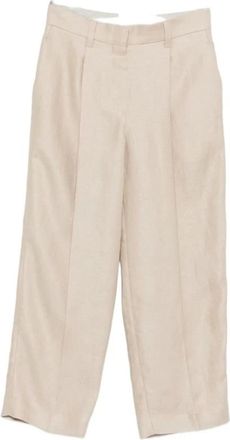 Brunello Cucinelli Femme, Pantalons, Beige, Taille: 38 FR Pantalon Large Pliss&eacute; Raccourci