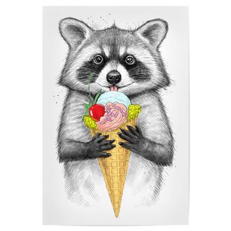 artboxONE Poster 75x50 cm Natur Raccoon with Ice Cream - Bild Raccoon Digitale Kunst EIS