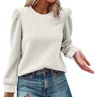 QUINTRA Sweat-Shirts &agrave; Manches Longues Bouffantes pour Femmes Veste Simili Cuir Rose Grande Taille (White, XXL)
