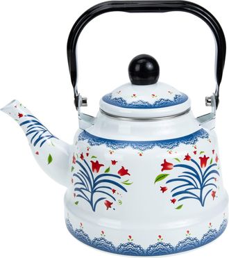 Cabilock Emaille Wasserkocher 1.7L Vintage Kaffeekanne Retro Kanne Induktion Teekocher Blumen Wasserkessel Wasserkanne Teekessel Tea Pot Chinesische Kessel für