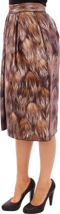 Dolce & Gabbana Femme, Jupes, Brun, Taille: 38 FR Animal Print Pleated Midi Skirt
