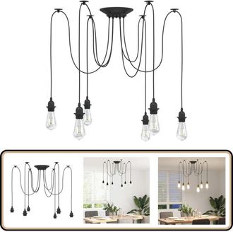 vidaXL Pendelleuchte mit 6 Fassungen E27 Schwarz Metall - Vidaxl