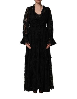 Dolce & Gabbana Womens Lace A-Line Evening Gown Black Cotton Silk Nylon