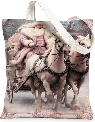 Generic Sacs fourre-tout en toile vintage de No&euml;l, motif carrosse de cheval, r&eacute;utilisables, l&eacute;gers et lavables, p&ecirc;che, 13x15 Inch