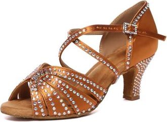 Miyoopark Chaussures de danse latine pour femme avec bride en strass - Sandales formelles de mariage, L612 Bronze Talon 6 cm, 41.5 EU