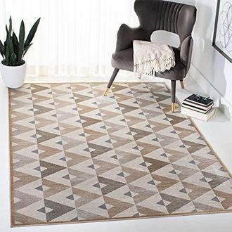 Safavieh Geometrisch Teppich für Wohnzimmer, Esszimmer, Schlafzimmer - Atlas Collection, Kurzer Flor, Beige und Grau, 122 X 183 cm